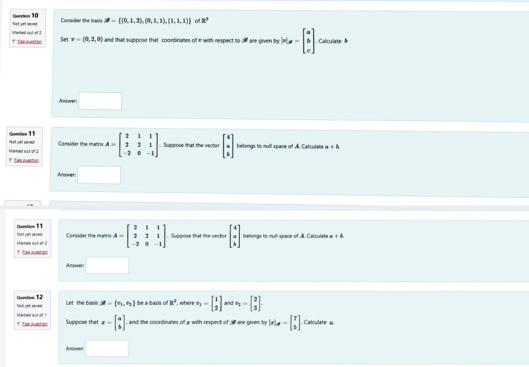 Solved Consider the basis B={(0,1,2),(0,1,1),(1,1,1)} of R3 | Chegg.com