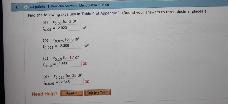 Solved 1. Οι 2/4 points Previous Answers MendStat14 10. | Chegg.com