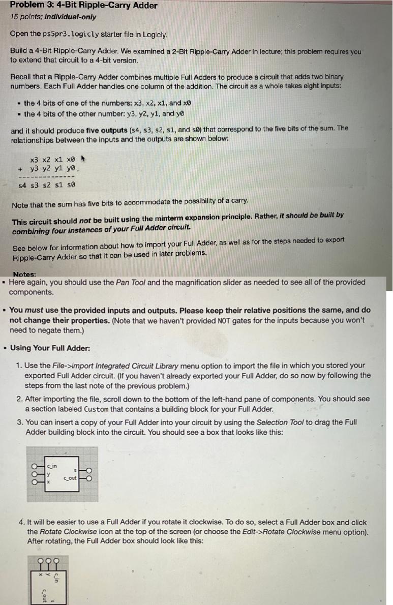 Problem 3: 4-Bit Ripple-Carry Adder 15 points; | Chegg.com