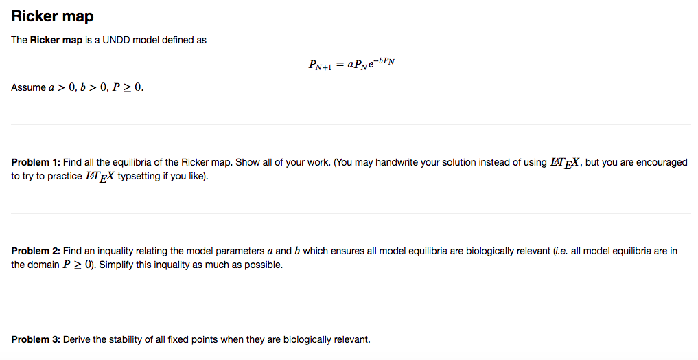 Ricker map The Ricker map is a UNDD model defined as | Chegg.com