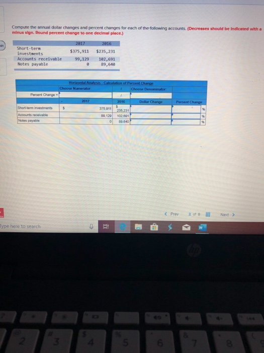 Solved Compute the annual dollar changes and percent changes | Chegg.com