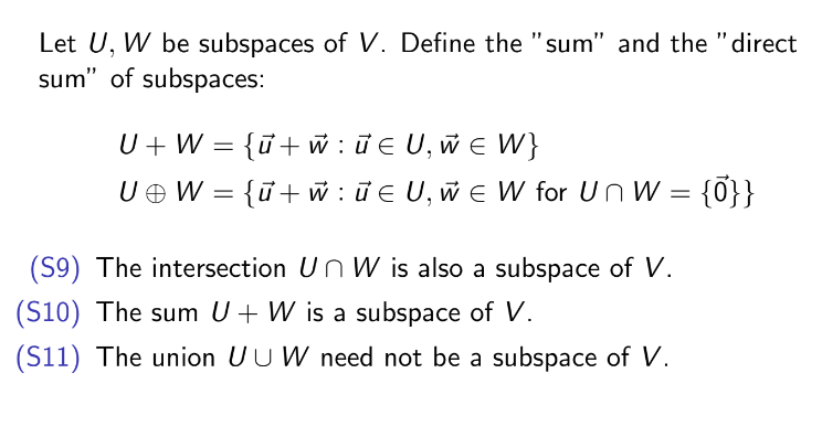 Solved Let U,W be subspaces of V. Define the "sum" and the | Chegg.com