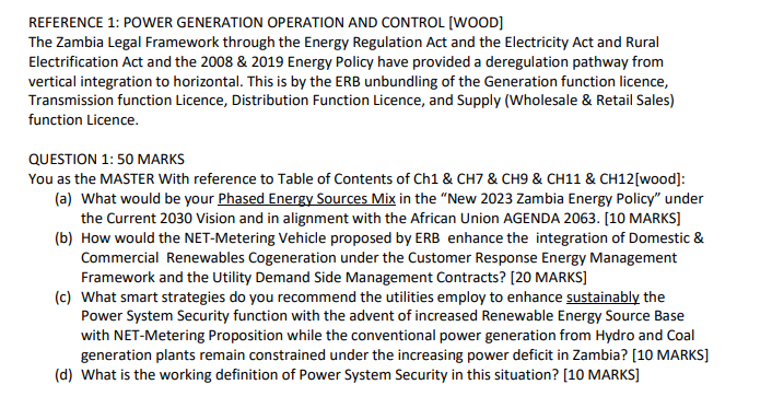 REFERENCE 1: POWER GENERATION OPERATION AND CONTROL | Chegg.com