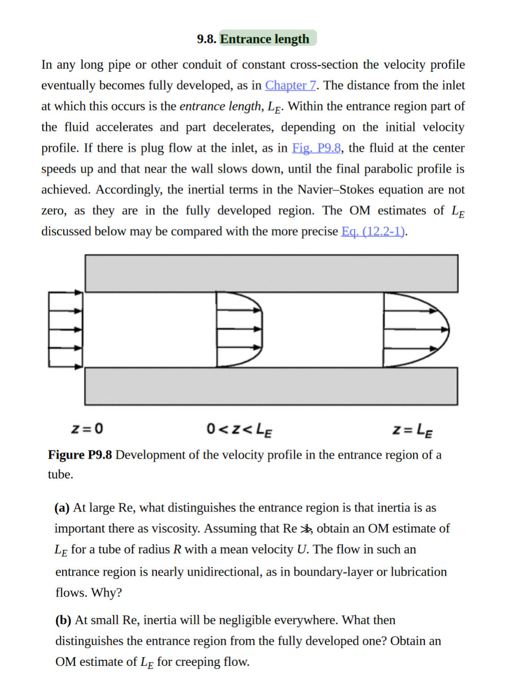 Solved 9.8. Entrance length In any long pipe or other | Chegg.com