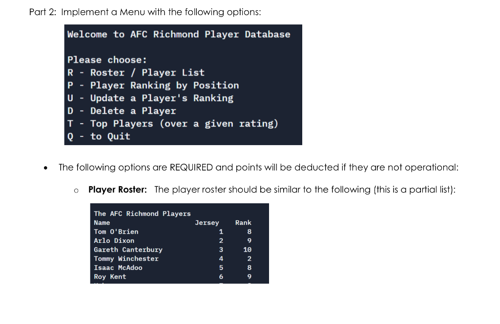 Solved CS 101 Week 9 Program Assignment Soccer Roster NOTE: | Chegg.com