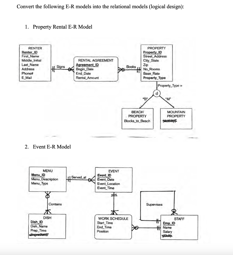 Solved Convert the following E-R models into the relational | Chegg.com