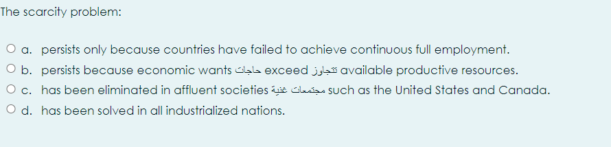 Solved The scarcity problem:a. ﻿persists only because | Chegg.com