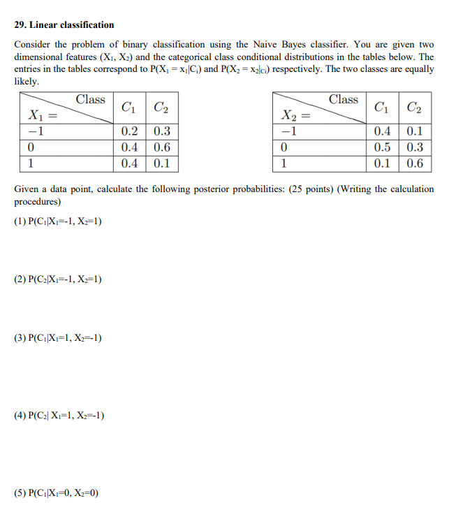 Solved 29. Linear classification Consider the problem of | Chegg.com