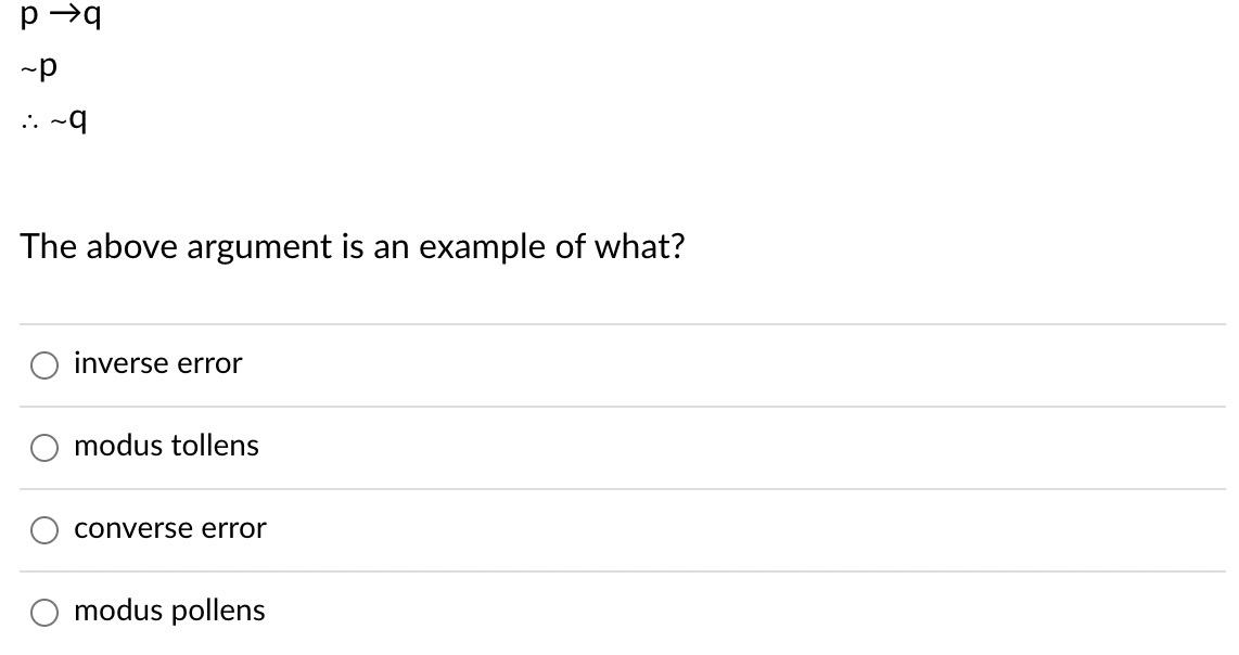 Solved p>9 -p :: ~9 The above argument is an example of | Chegg.com