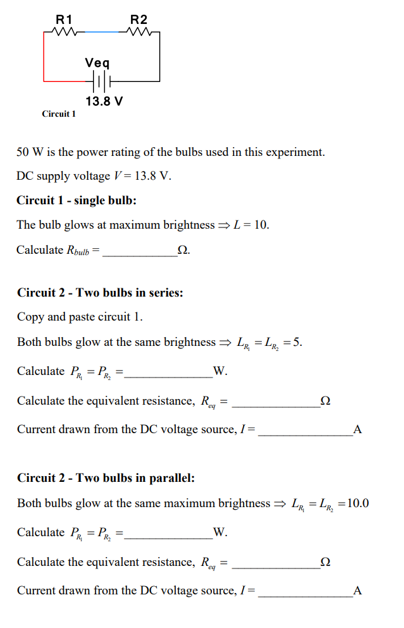 50 ﻿W is the power rating of the bulbs used in this | Chegg.com