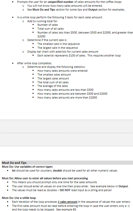 Solved - Prompts the user for an unspecified number of sales | Chegg.com