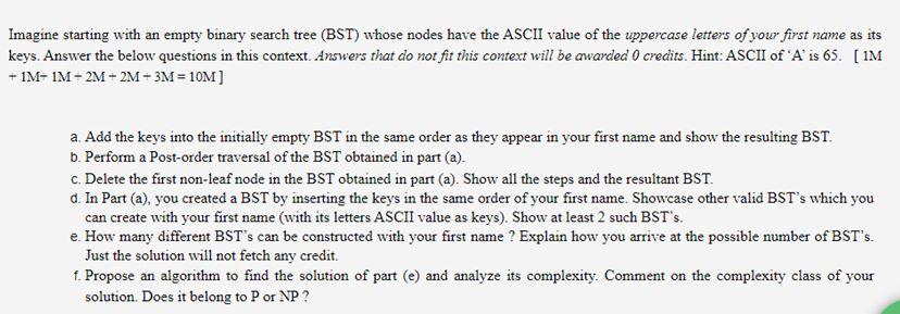 Solved Imagine starting with an empty binary search tree | Chegg.com