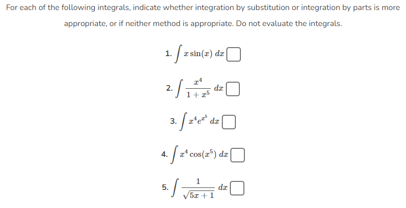 Solved For each of the following integrals, indicate whether | Chegg.com
