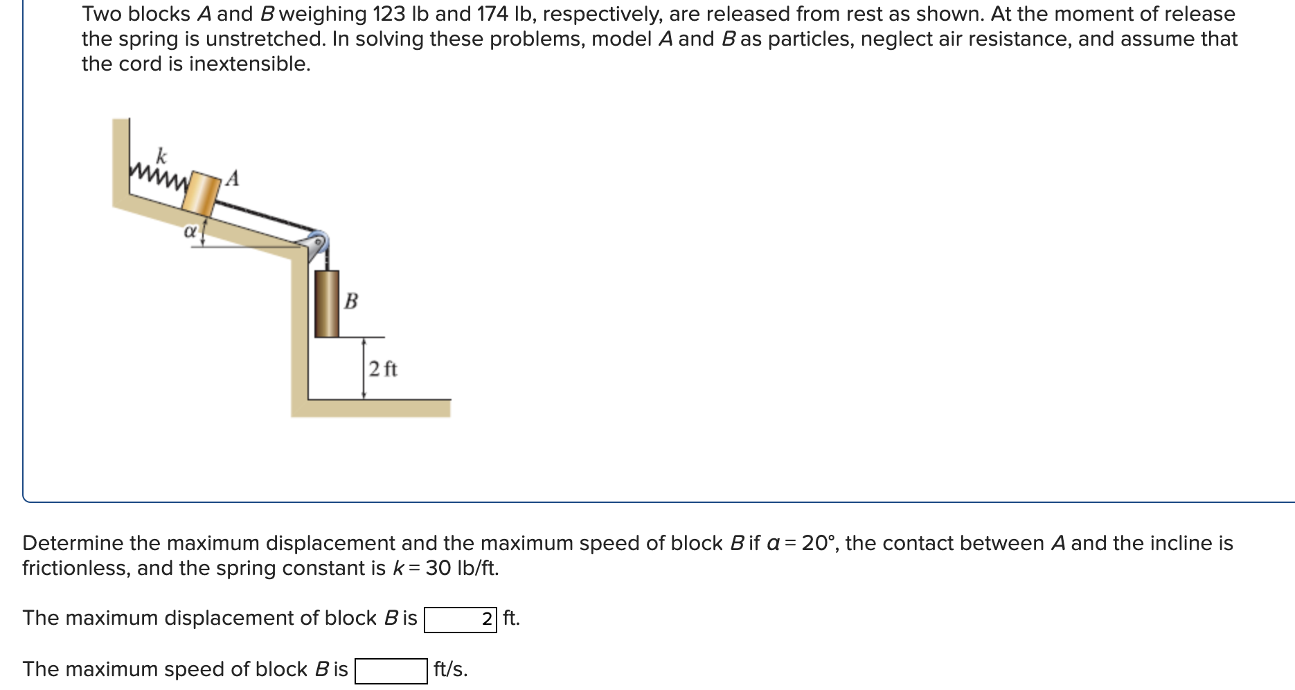 Solved Two blocks A and B weighing 123 lb and 174 lb, | Chegg.com