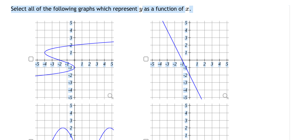 Solved Select all of the following graphs which represent y | Chegg.com
