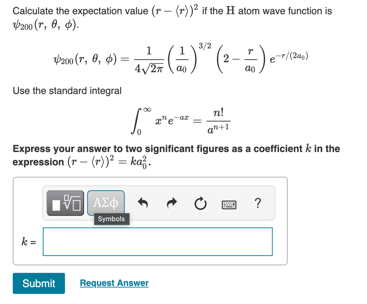Solved Calculate The Expectation Value R− R 2 If The H