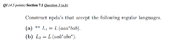 Solved Construct npda's that accept the following regular | Chegg.com