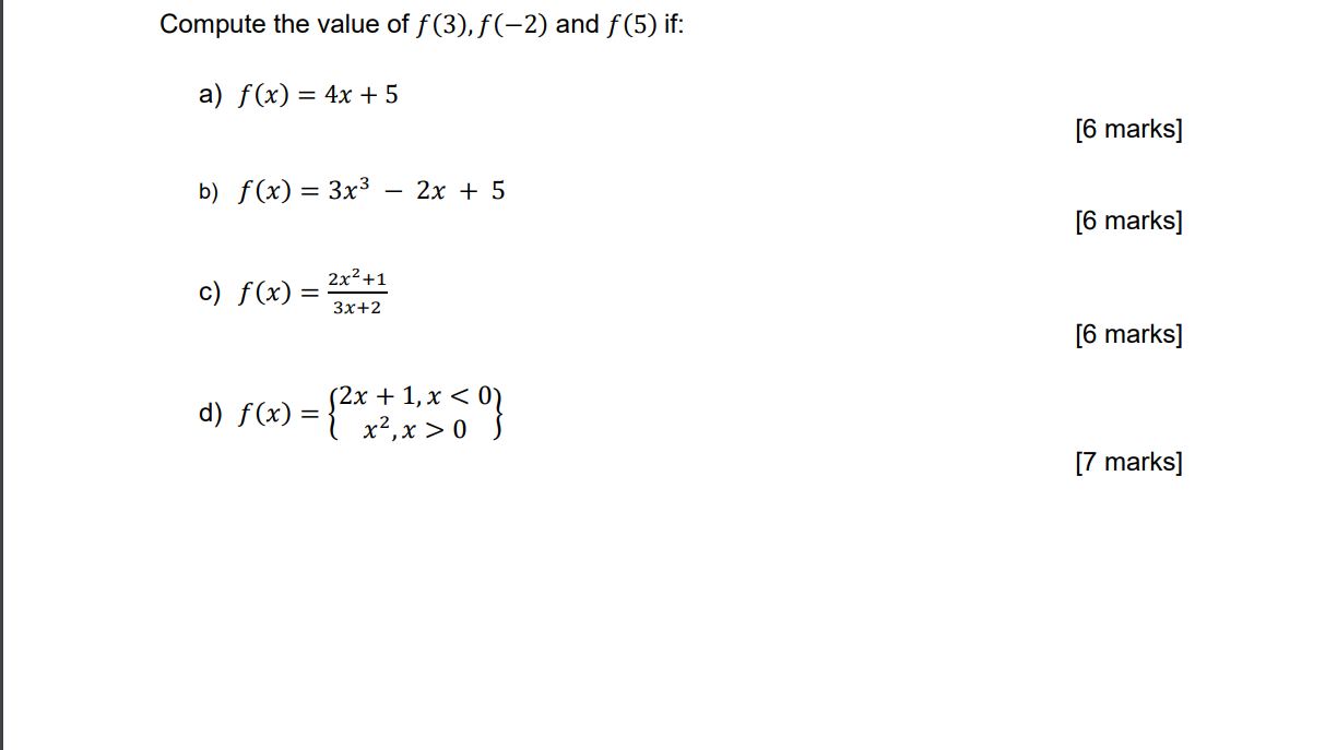 Solved Compute the value of f(3),f(-2) ﻿and f(5) | Chegg.com