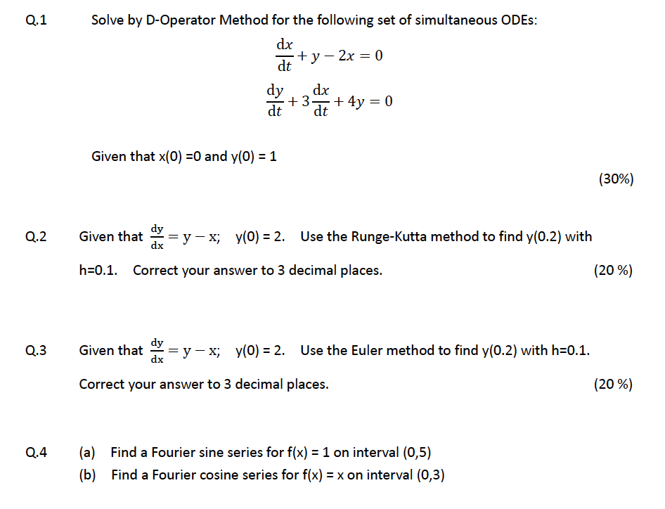 Solved Q.1 Solve by D-Operator Method for the following set | Chegg.com