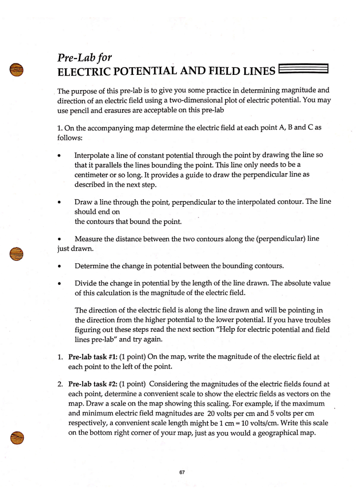 Solved Pre-Lab for ELECTRIC POTENTIAL AND FIELD LINES The | Chegg.com
