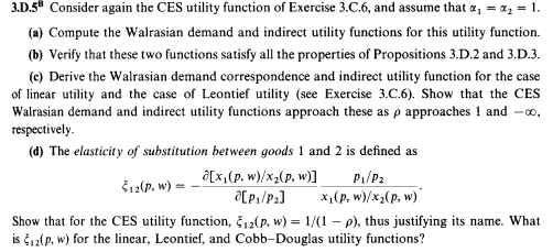 Solved 3.D.5" Consider again the CES utility function of | Chegg.com