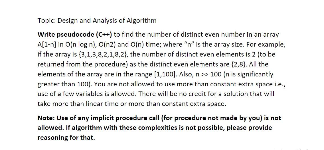 Topic: Design and Analysis of Algorithm Write | Chegg.com