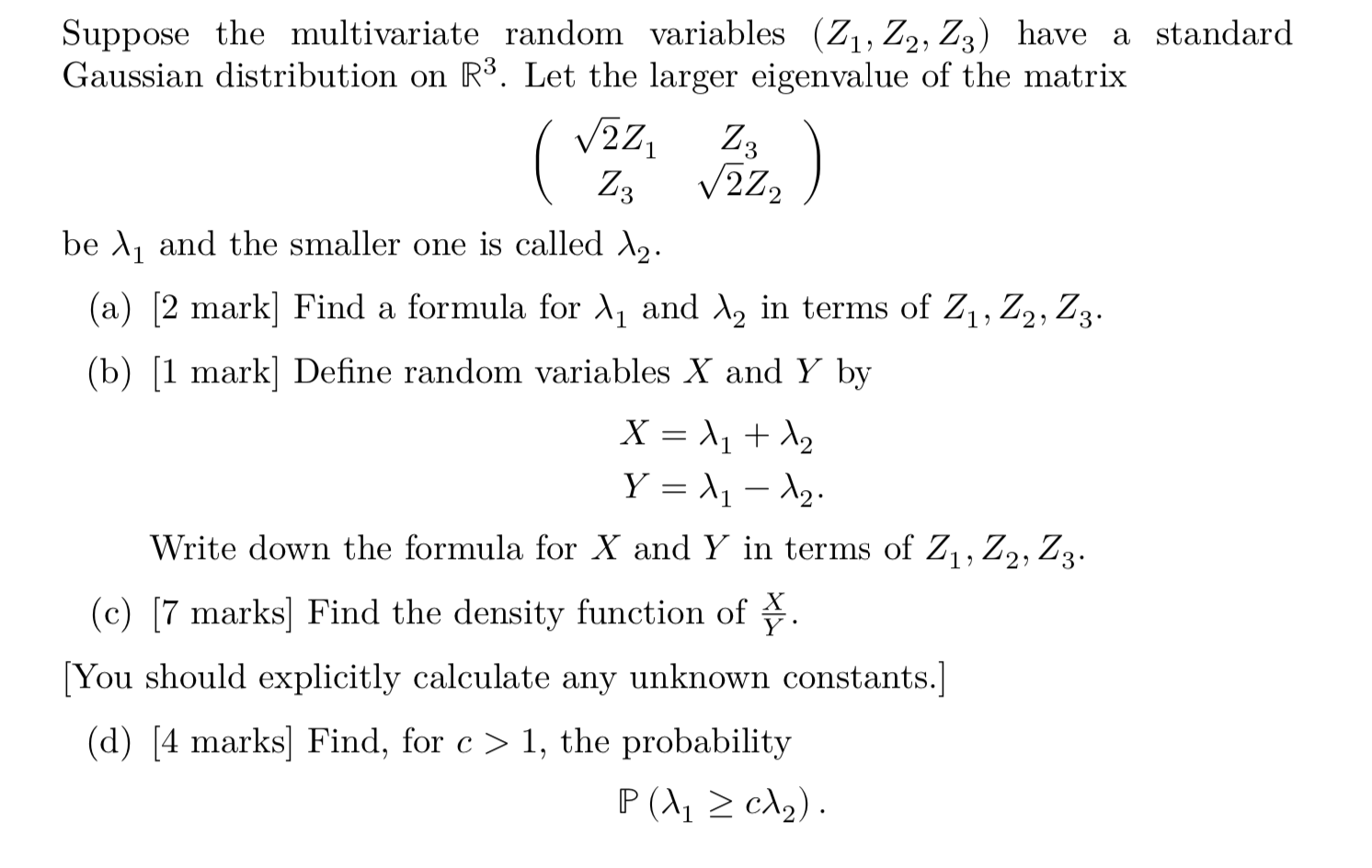 Solved Suppose the multivariate random variables (Z1, Z2, | Chegg.com