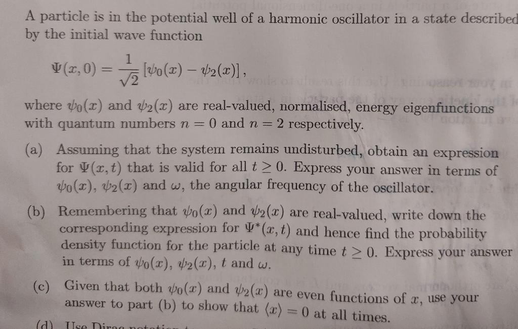 Solved A particle is in the potential well of a harmonic | Chegg.com