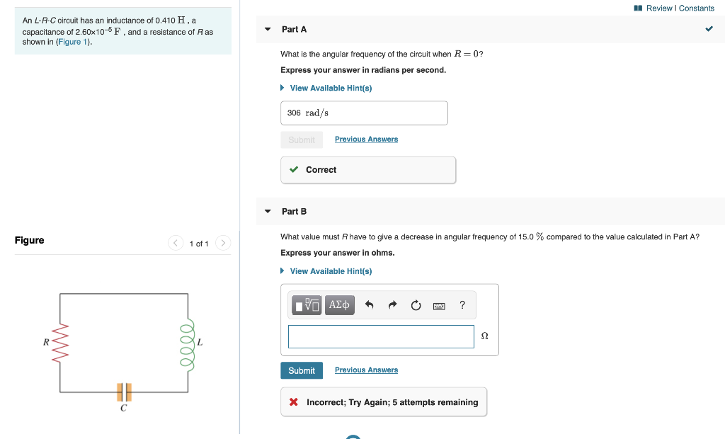 Solved A Review Constants An L-R-C circuit has an inductance | Chegg.com