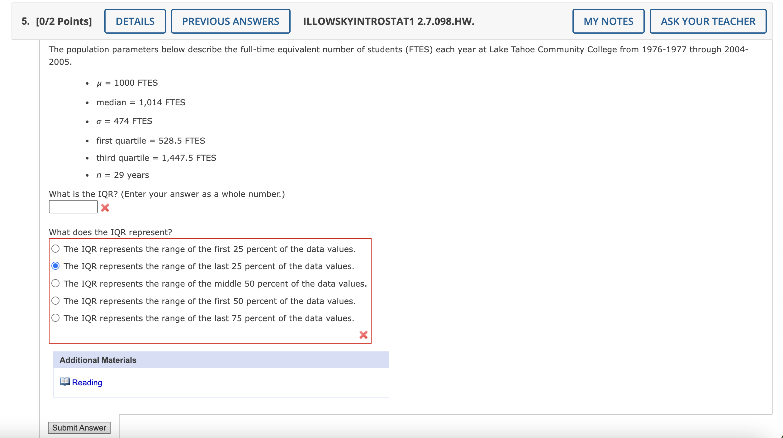 Solved 2005. - μ=1000 FTES - median = 1,014 FTES - σ=474 | Chegg.com