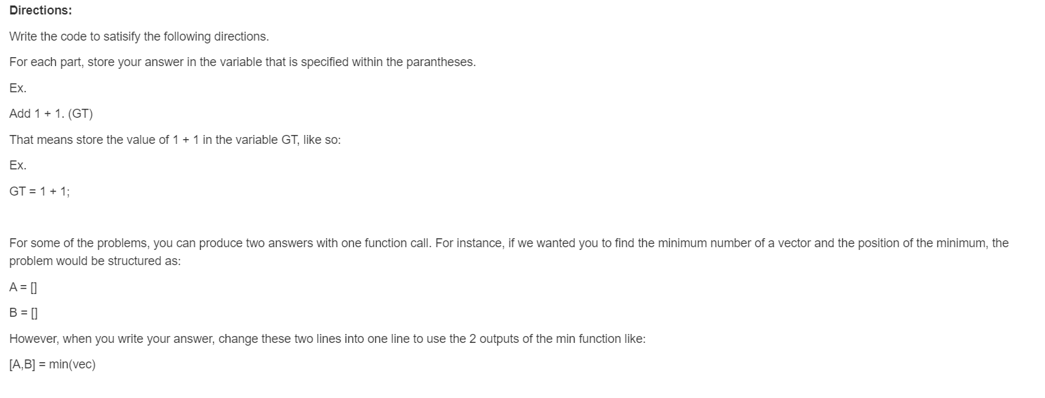 Solved Write the code to satisify the following directions. | Chegg.com