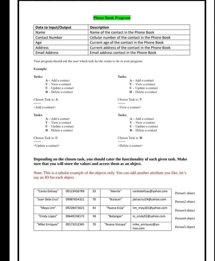 Solved Phone Book Program Age Data to Input/Output | Chegg.com