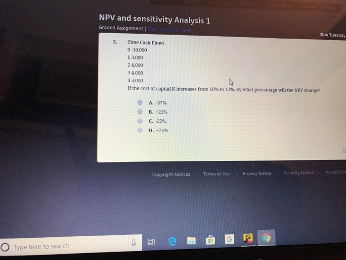 Solved NPV and sensitivity Analysis 1 Graded Assignment l | Chegg.com