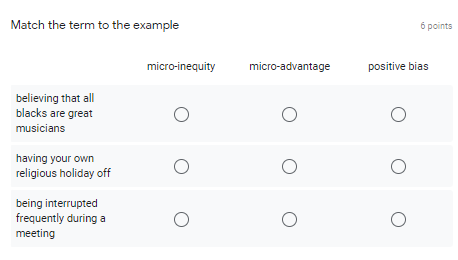 Solved Match the term to the example 6 points micro-inequity | Chegg.com