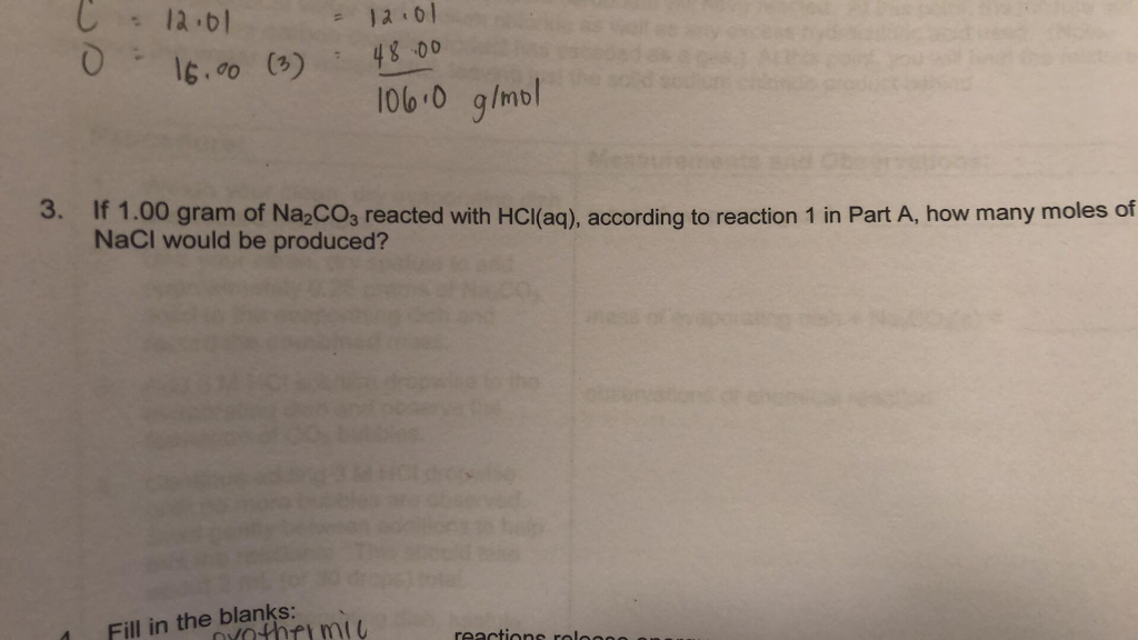 Solved PART A: STOICHIOMETRY In this part of the experiment, | Chegg.com