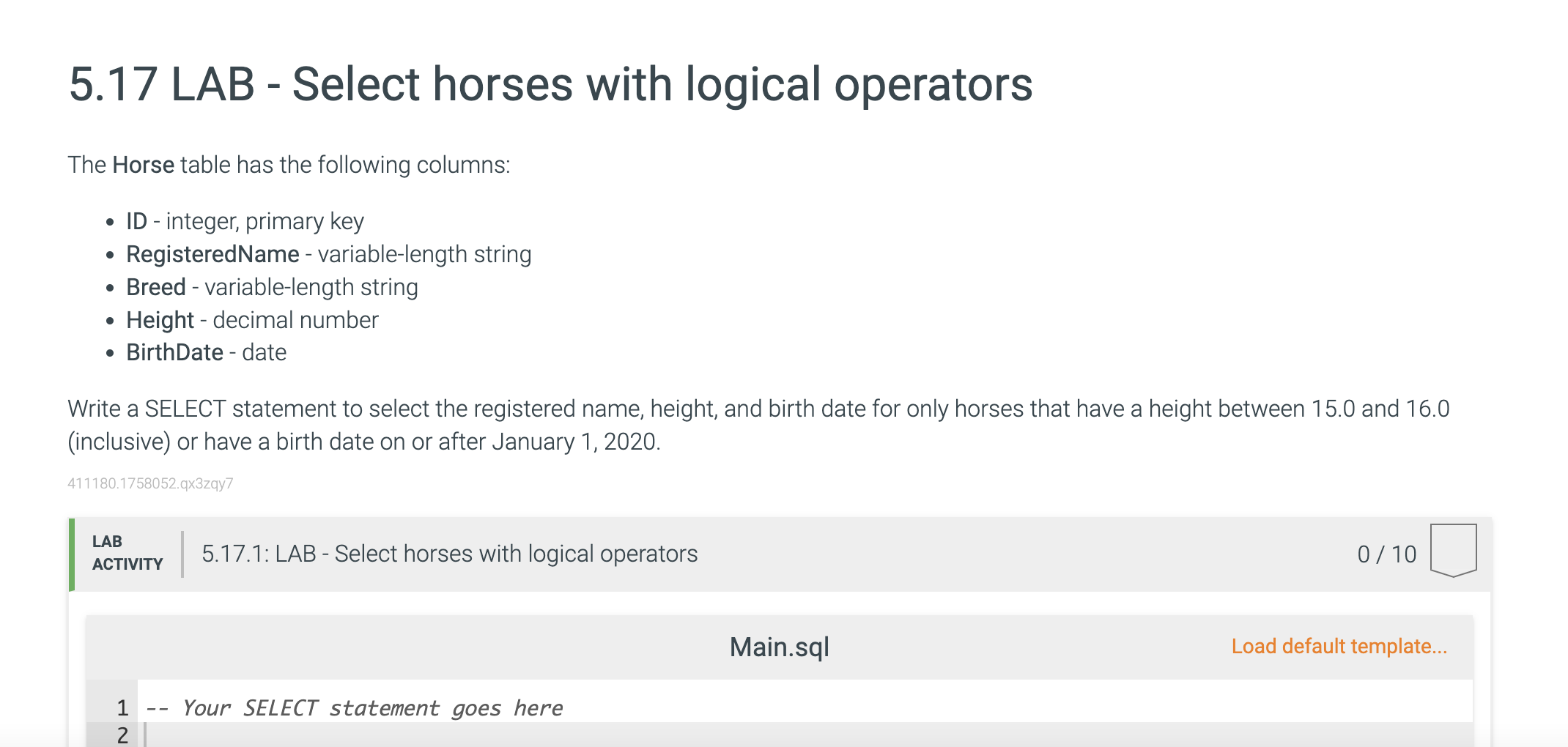 Solved 5.17 LAB - Select horses with logical operators The | Chegg.com