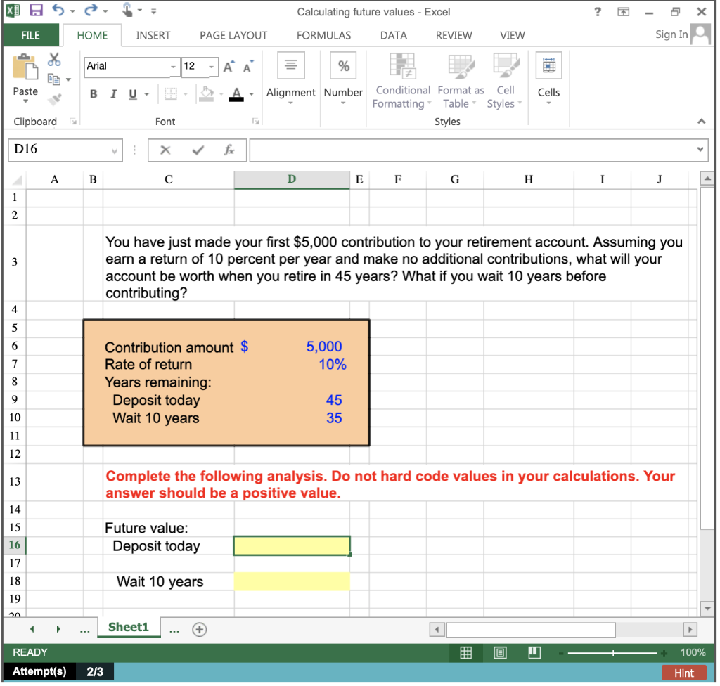 Solved Xba Calculating Future Values Excel X File Home 0211