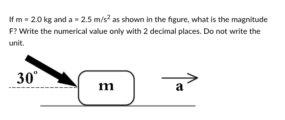 Solved If m = 2.0 kg and a = 2.5 m/s2 as shown in the | Chegg.com