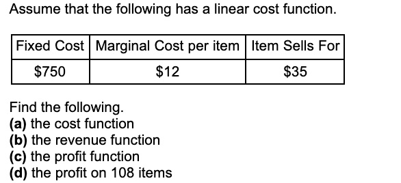 Solved Assume That The Following Has A Linear Cost Function