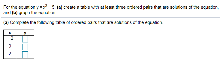Solved For the equation y=x2-5, (a) create a table with at | Chegg.com