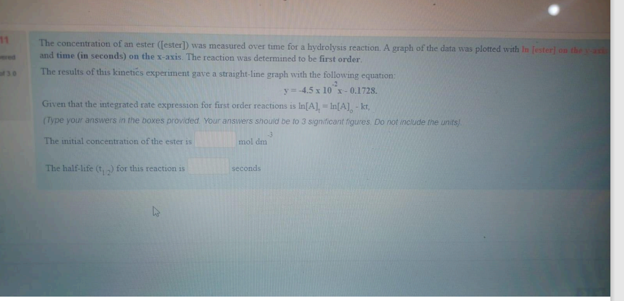 Solved The concentration of an ester ([ester]) was measured | Chegg.com