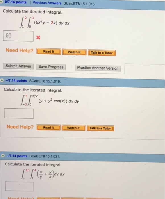 Solved 0/7.14 points | Previous Answers SCalcET8 15.1.015 | Chegg.com