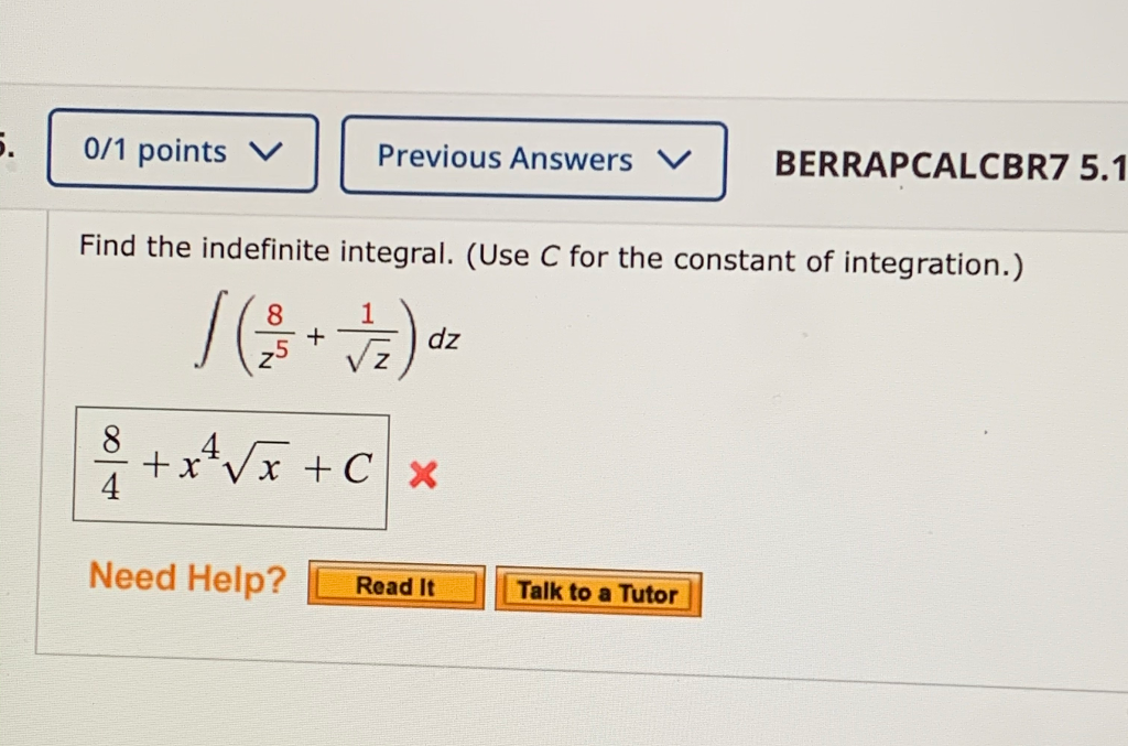 Solved 0/1 points v Previous Answers V BERRAPCALCBR7 5.1 | Chegg.com
