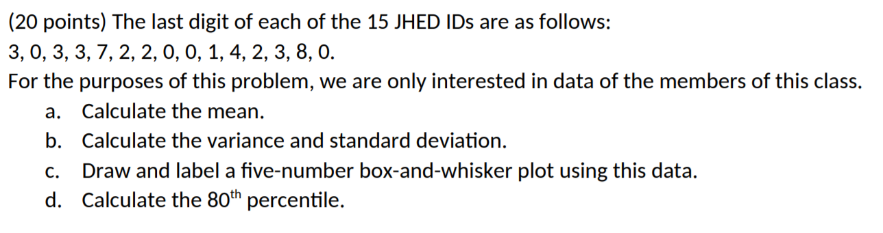 Solved (20 points) The last digit of each of the 15 JHED IDs | Chegg.com
