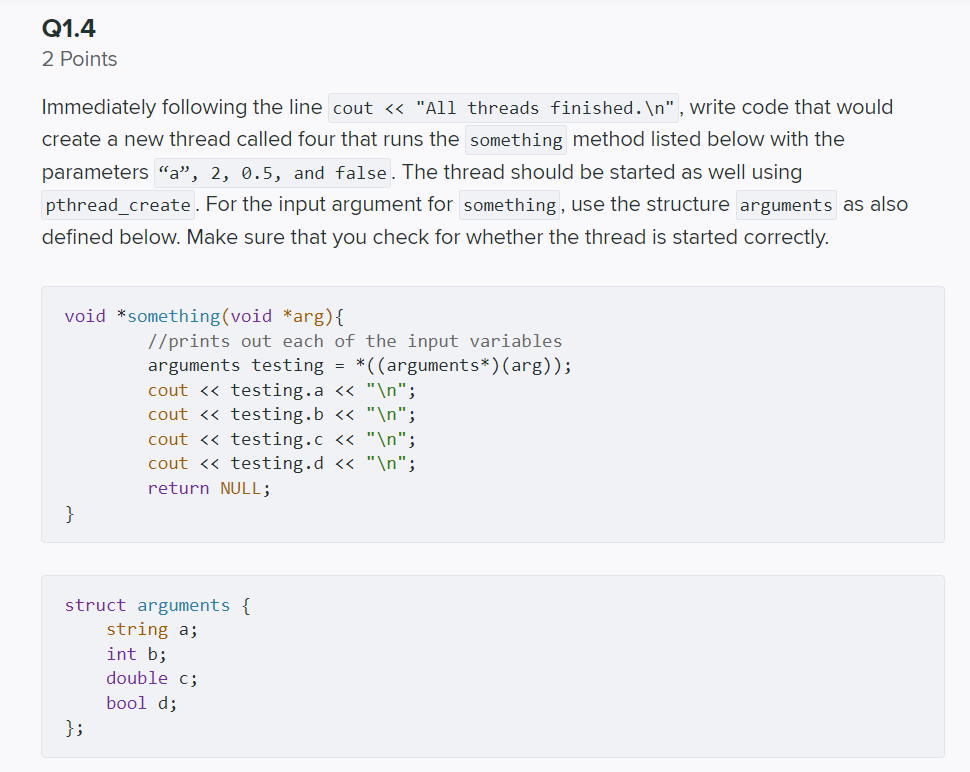 Solved Q1.4 2 Points Immediately following the line cout