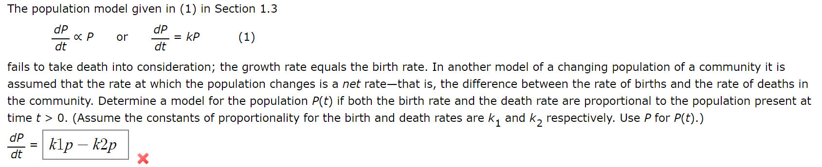 Solved The population model given in (1) in Section 1.3 dP | Chegg.com