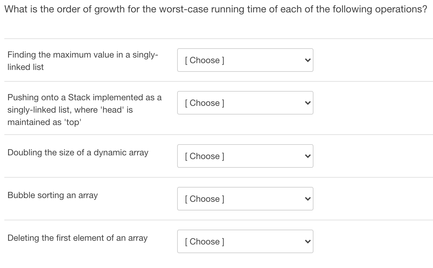 Solved What is the order of growth for the worst-case | Chegg.com