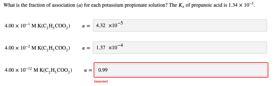 Solved What is the fraction of association (a) for each | Chegg.com