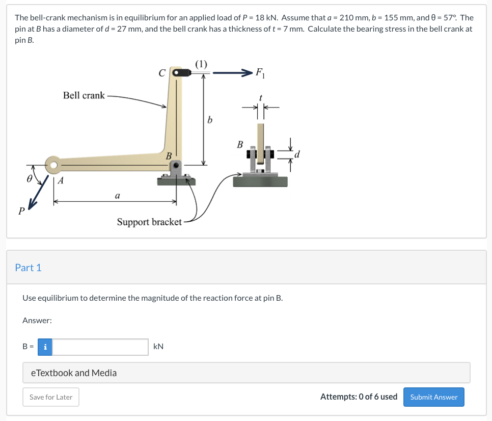 Solved The bell-crank mechanism is in equilibrium for an | Chegg.com