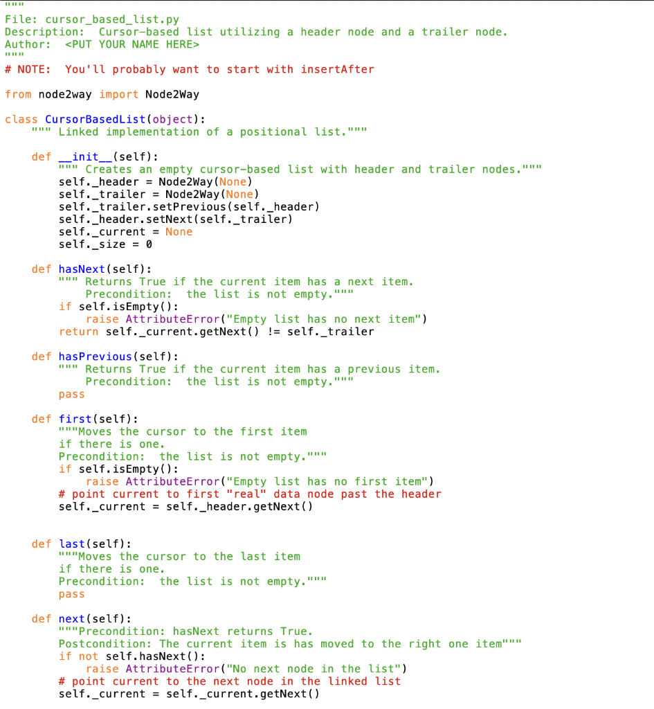 Part A: CursorBaseList implementation The | Chegg.com